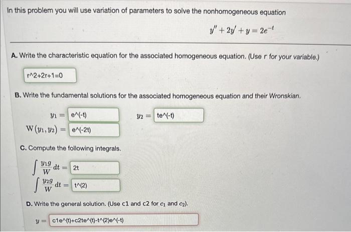 Solved In this problem you will use variation of parameters | Chegg.com