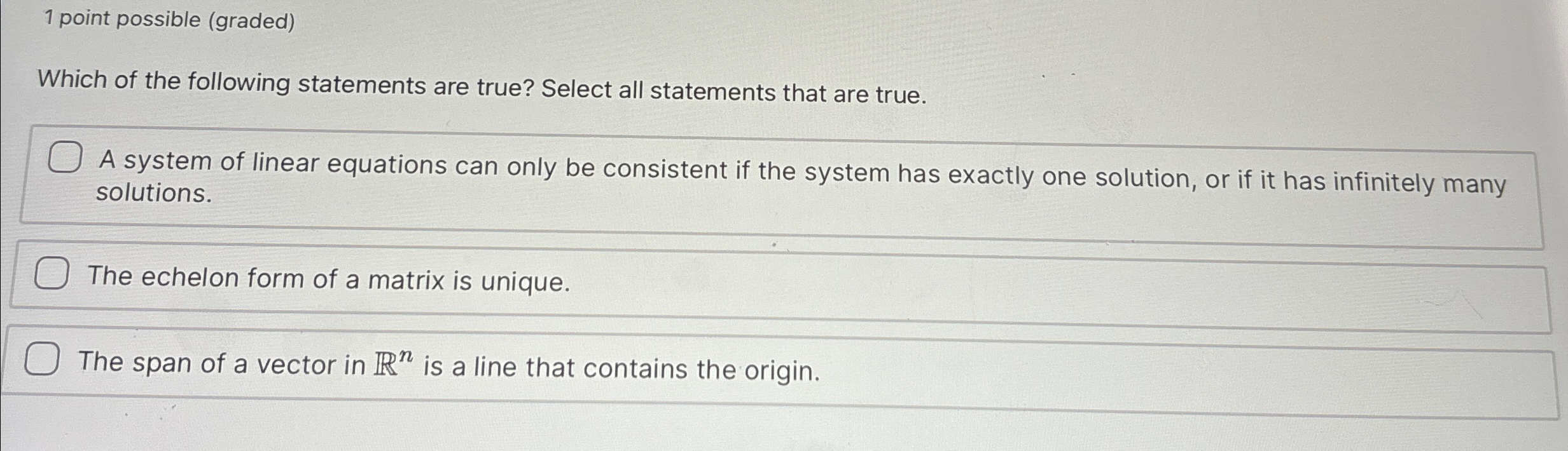 Solved 1 ﻿point possible (graded)Which of the following | Chegg.com