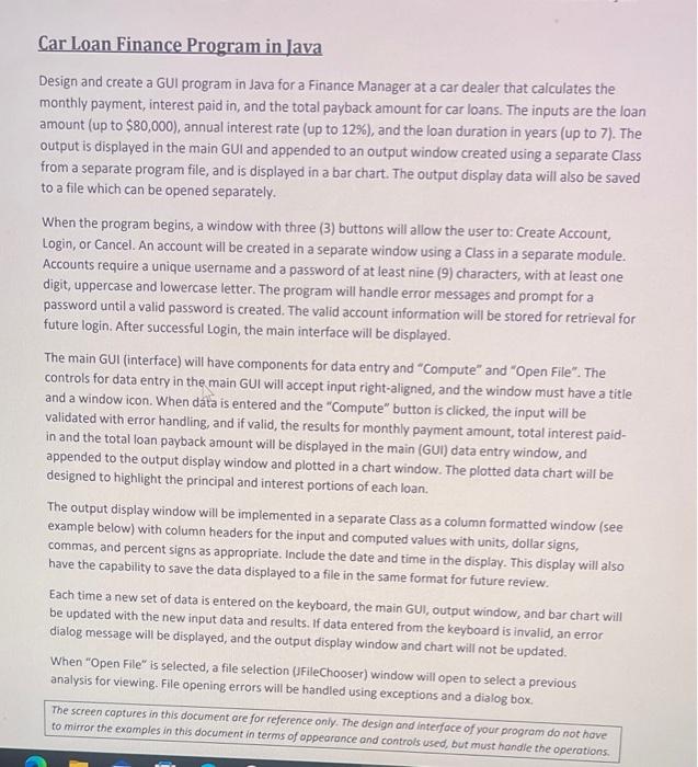 Solved Car Loan Finance Program in Java Design and create a | Chegg.com