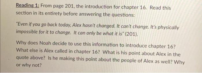 Reading 1: From page 201, the introduction for | Chegg.com