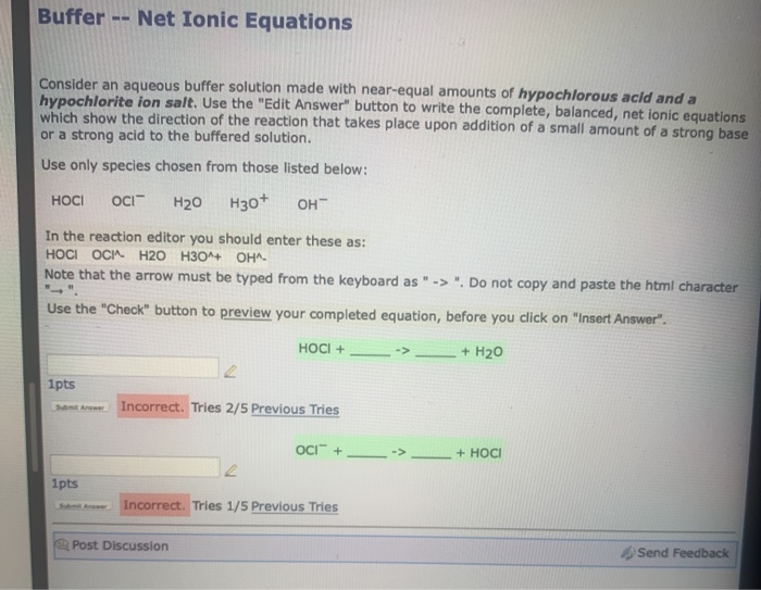 Solved Buffer -- Net Ionic Equations Consider an aqueous | Chegg.com