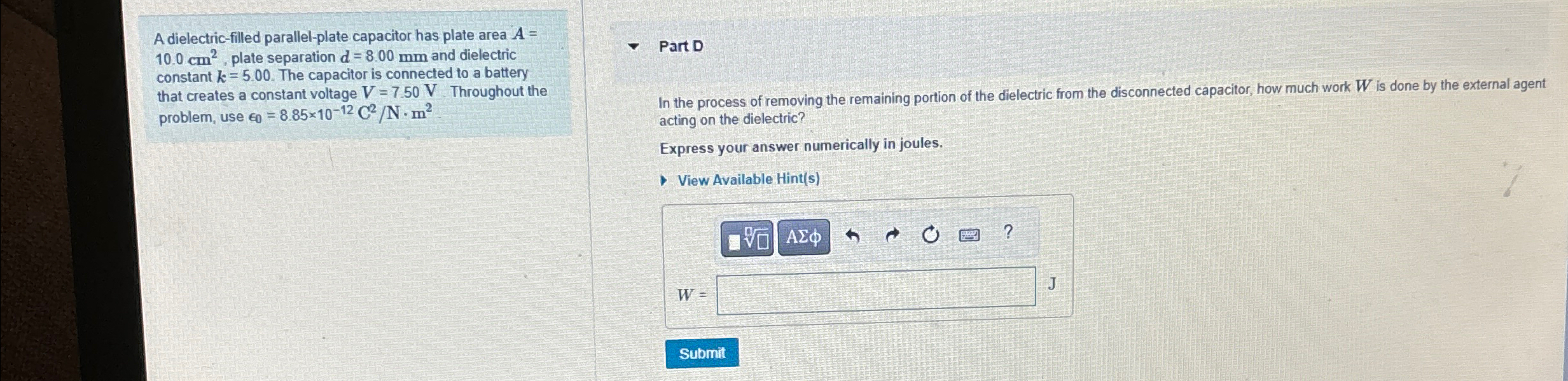 Solved A dielectric-filled parallel-plate capacitor has | Chegg.com