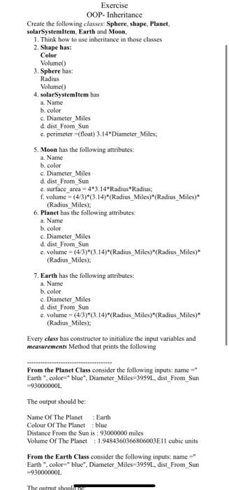 Solved Exercise OOP-Inheritance Create the following | Chegg.com