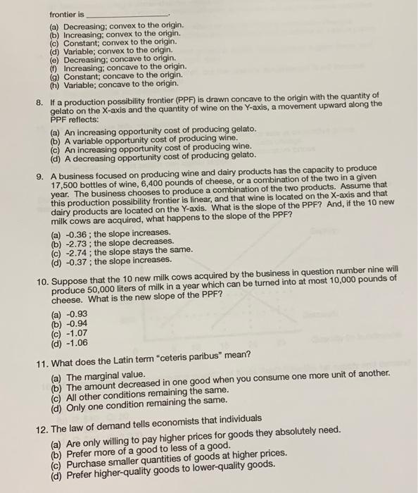 Solved frontier is (a) Decreasing; convex to the origin. (b) | Chegg.com