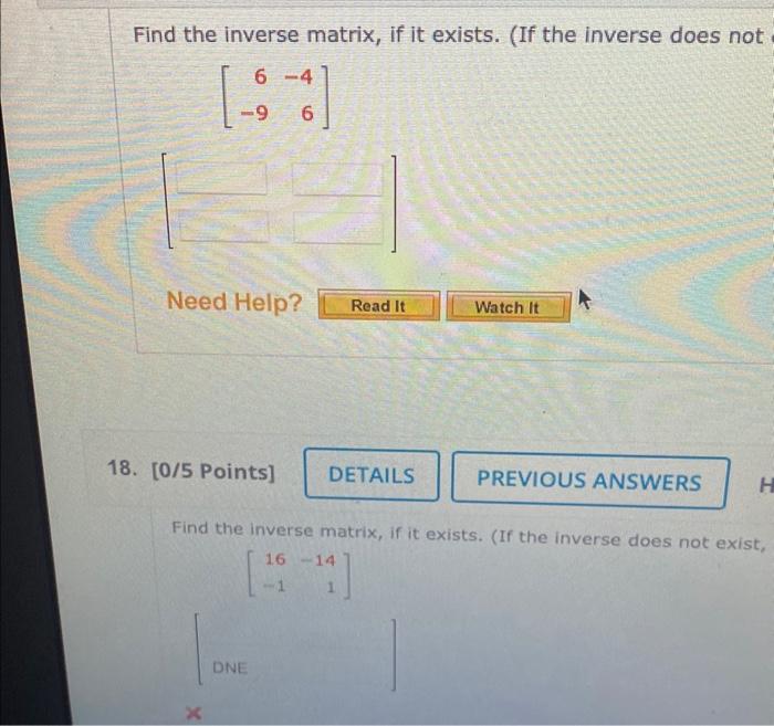 Solved Find the inverse matrix, if it exists. (If the | Chegg.com