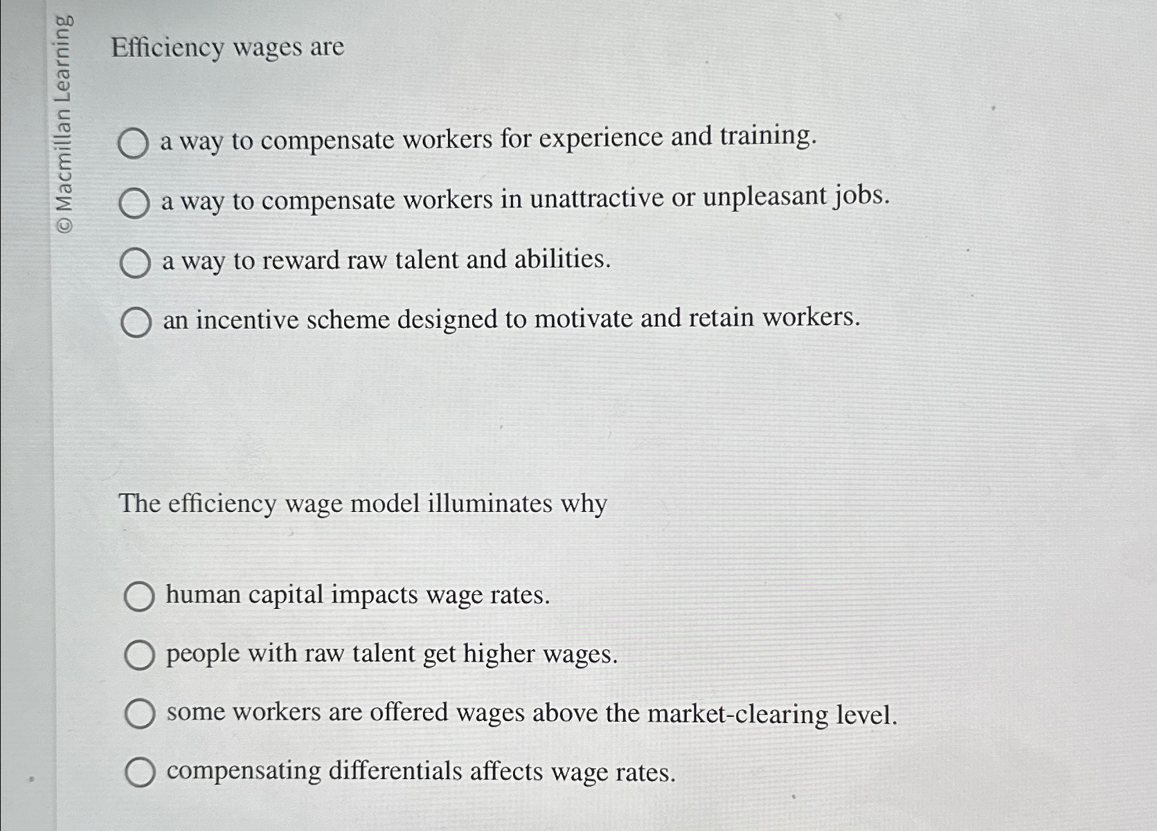 EDEC ﻿Efficiency wages area way to compensate workers | Chegg.com