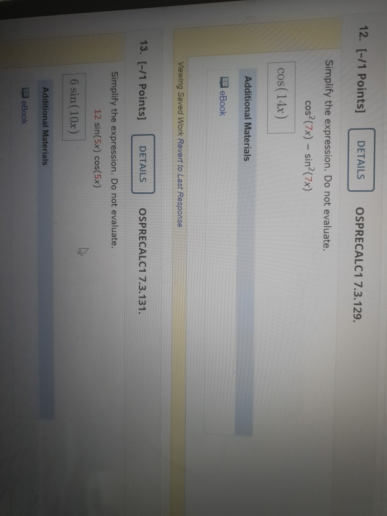 Solved 12. [-11 Points] DETAILS OSPRECALC1 7.3.129. Simplify | Chegg.com