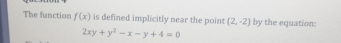 Solved The function f(x) is defined implicitly near the | Chegg.com