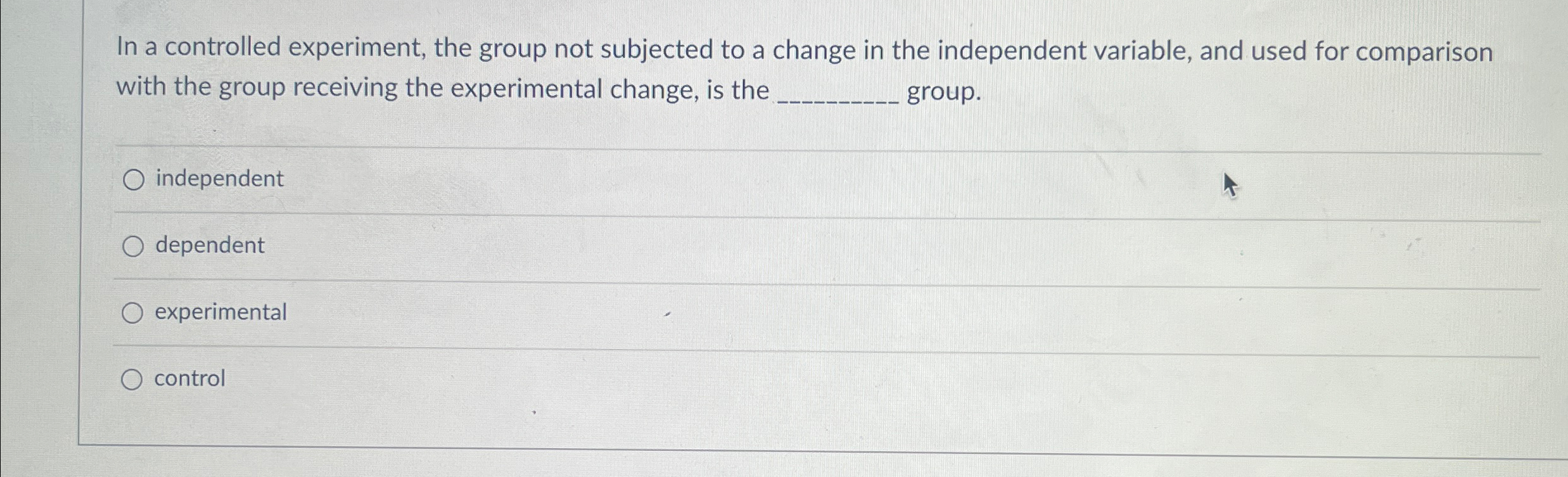 Solved In a controlled experiment, the group not subjected | Chegg.com