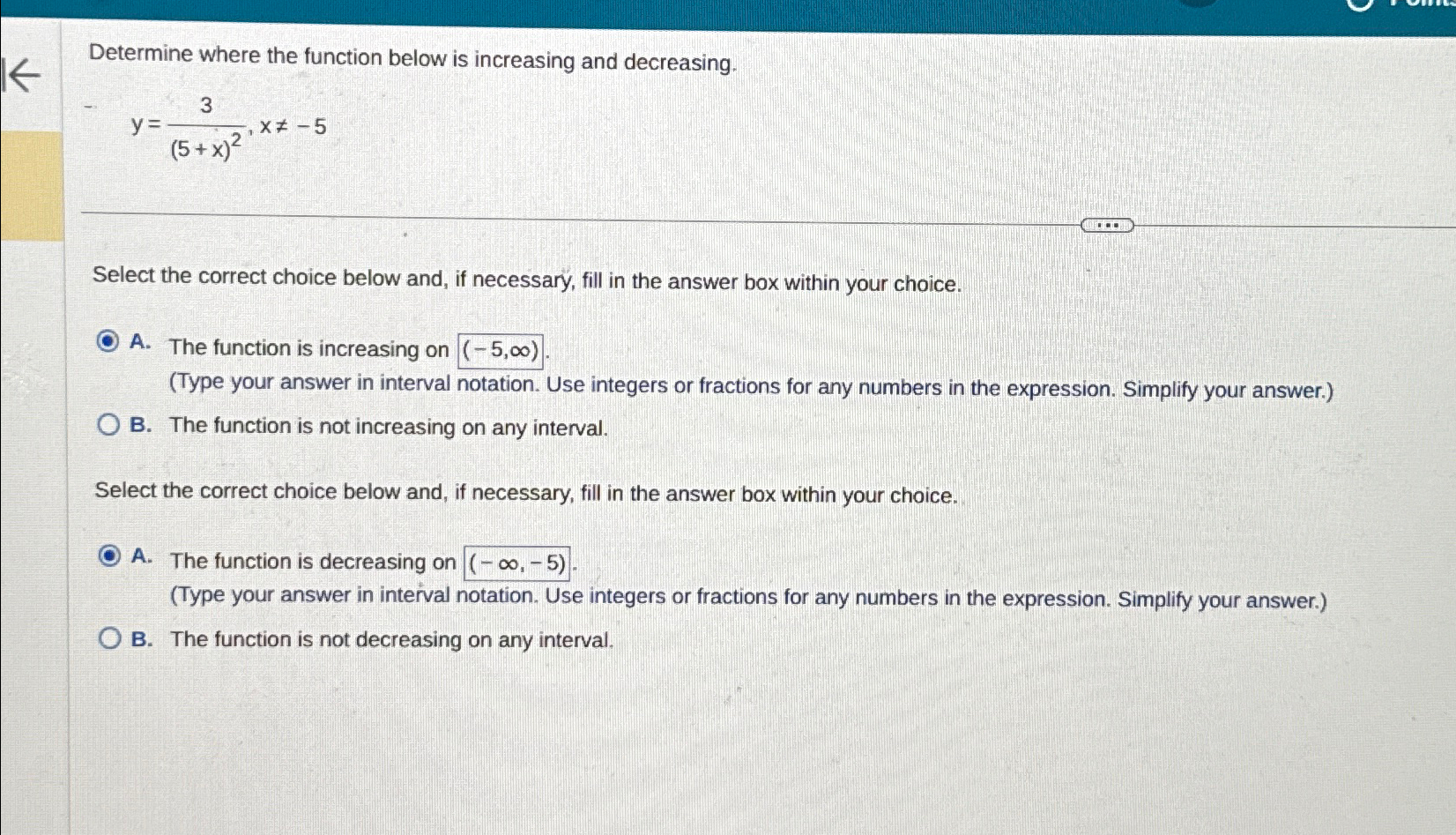 Solved Determine where the function below is increasing and | Chegg.com