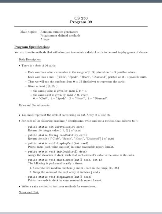 Solved CS 250 Program 09 Main topics: Random number | Chegg.com