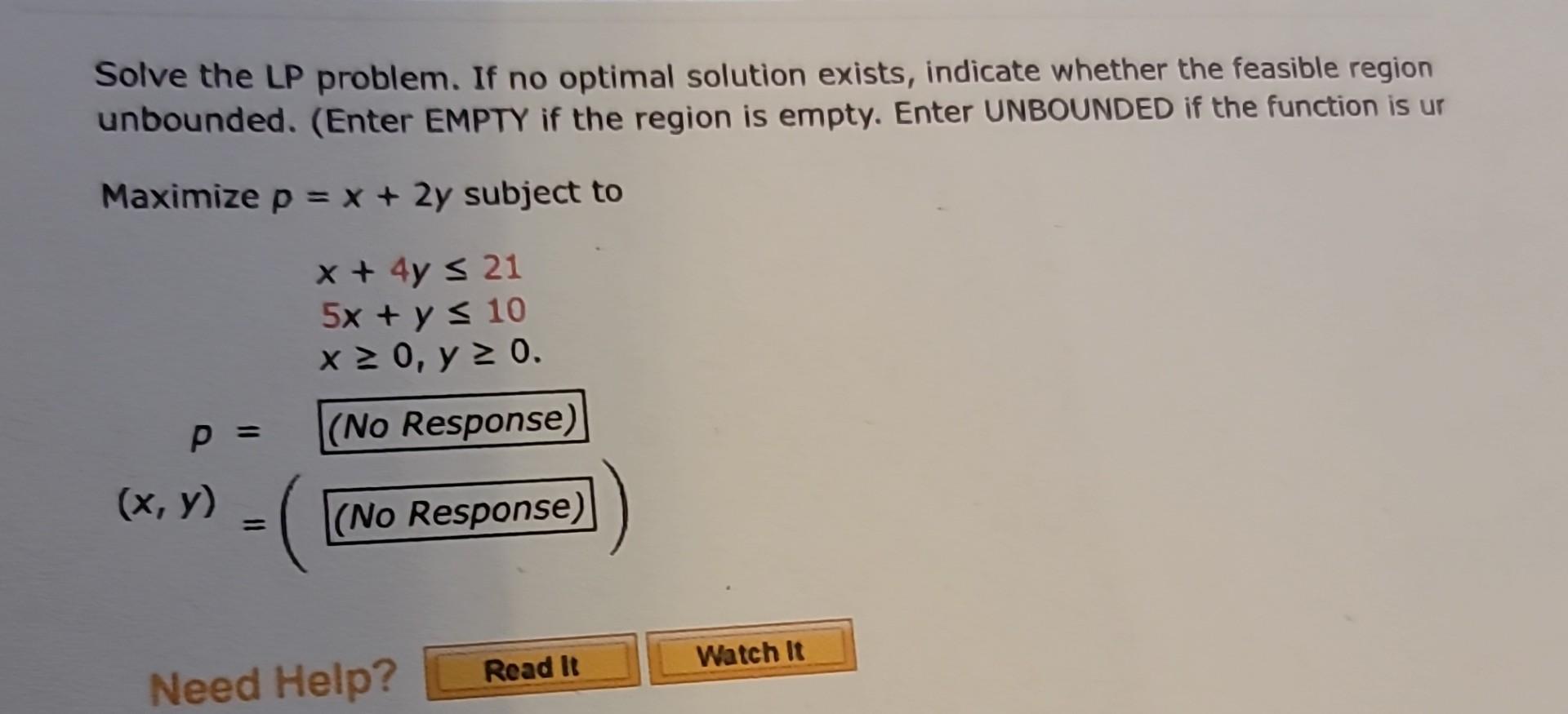 Solve the LP problem. If no optimal solution exists, | Chegg.com