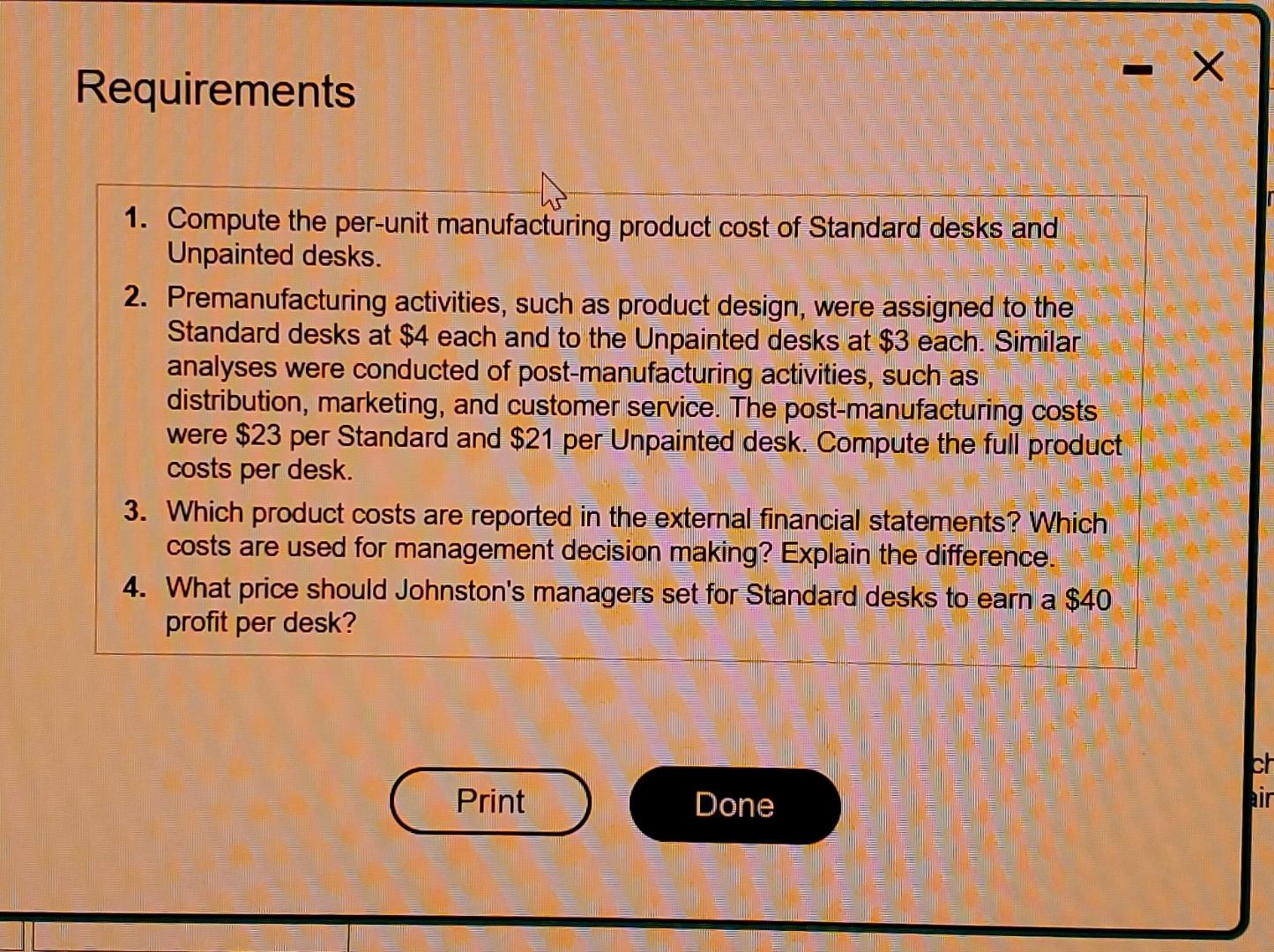 Solved MARIELLE Johnston Corp. manufactures computer desks | Chegg.com