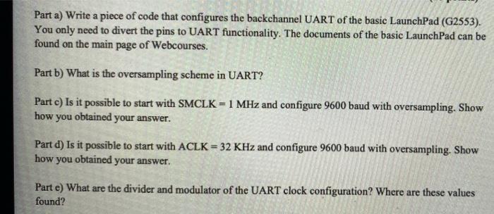 Solved Parta) Write a piece of code that configures the | Chegg.com