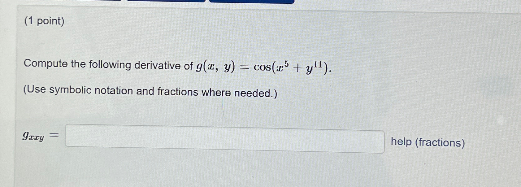 Solved (1 ﻿point)Compute the following derivative of | Chegg.com