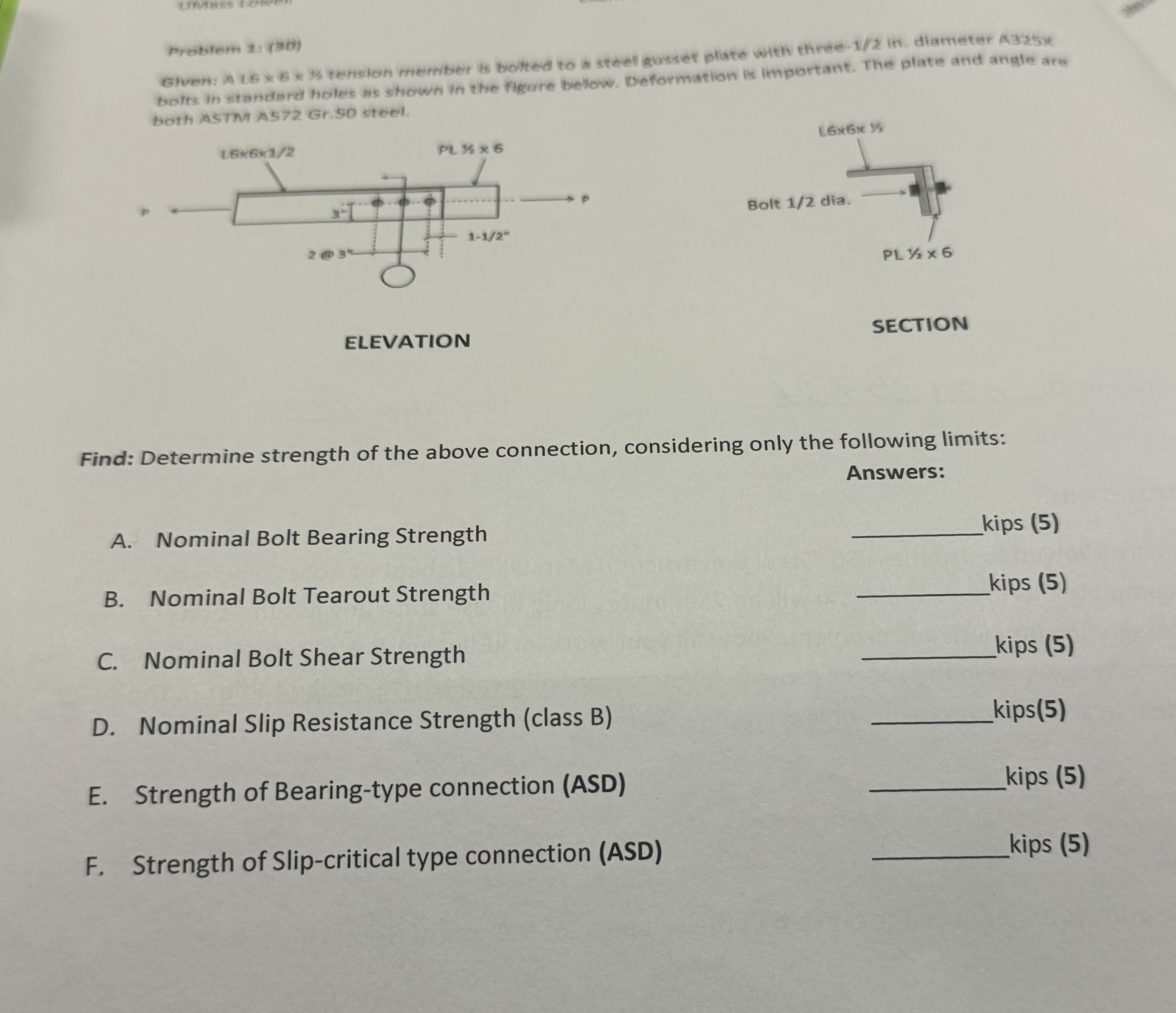 Solved Problem 1: (30) ﻿bolfs in standard holes as shown in | Chegg.com