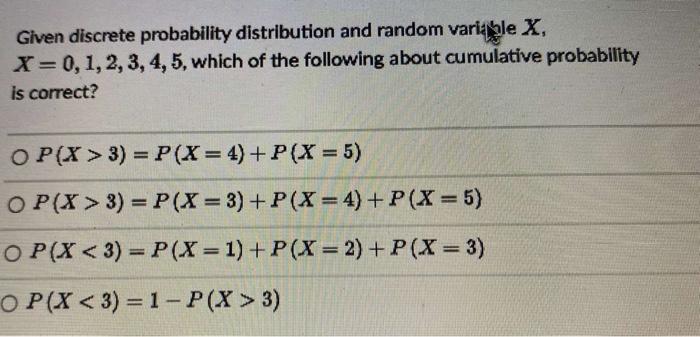 Solved Given discrete probability distribution and random | Chegg.com