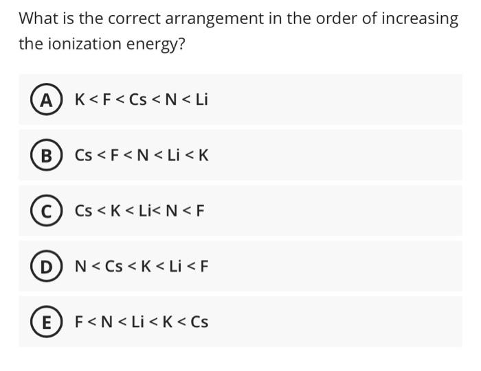 Solved What is the correct arrangement in the order of | Chegg.com