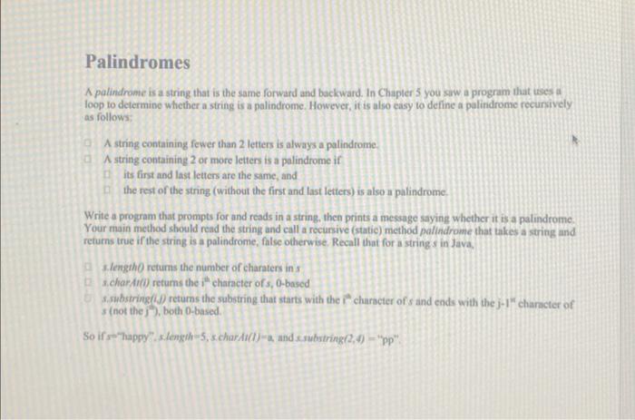 Solved A polindrome is a string that is the same forward and | Chegg.com