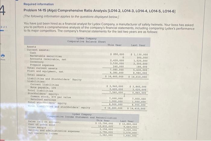 Solved Required information Problem 14-15 (Algo) | Chegg.com