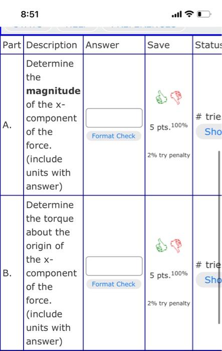 Solved 8:51 .11) \begin{tabular}{|c|c|c|c|c|} \hline Part & | Chegg.com