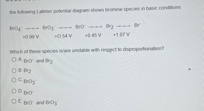Solved the following Latimer potential diagram shows bromine | Chegg.com