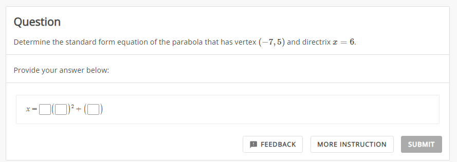 Solved Question Determine the standard form equation of the | Chegg.com