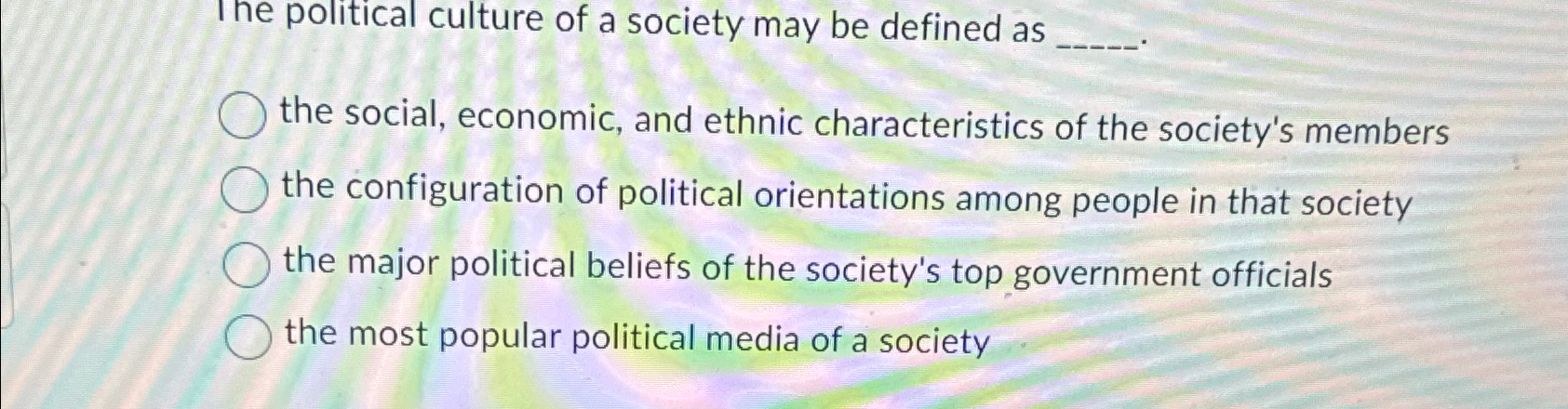 Solved The political culture of a society may be defined | Chegg.com