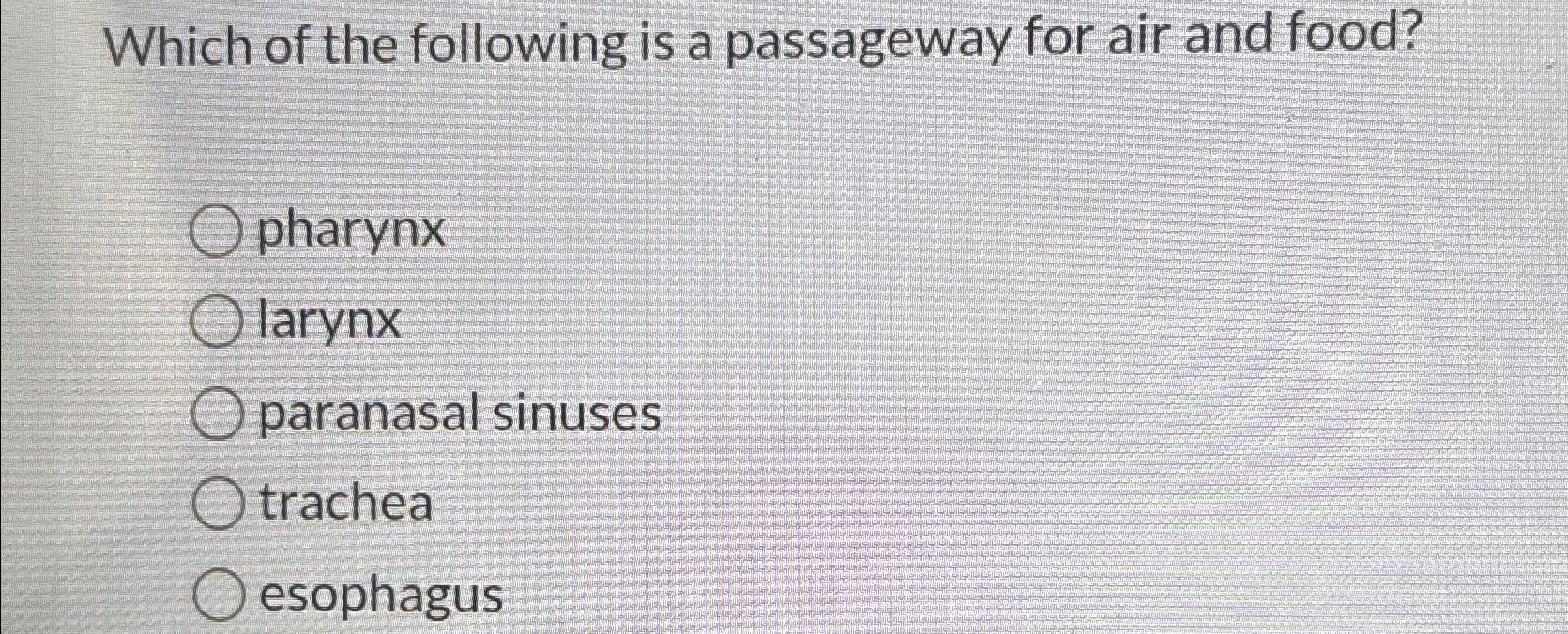 Solved Which of the following is a passageway for air and | Chegg.com