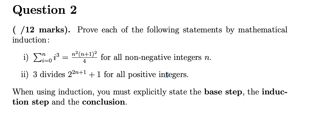 Solved Question 2( /12 ﻿marks). ﻿Prove each of the following | Chegg.com