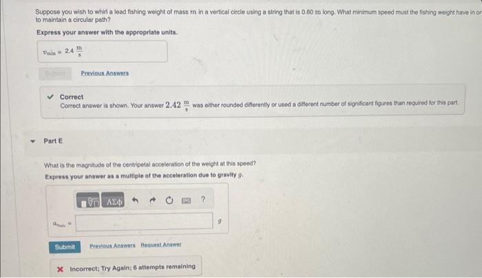Solved Suppose you wish to whirl a lead fishing weight of | Chegg.com