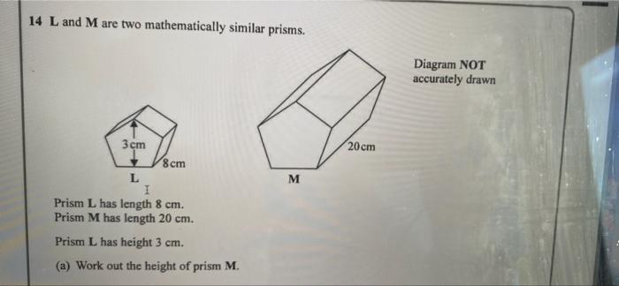 Solved 14 L and M are two mathematically similar prisms. | Chegg.com