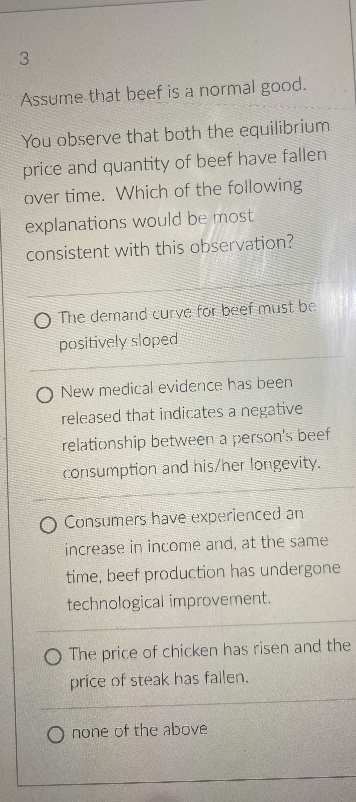 Solved The demand curve for beef must be positively | Chegg.com