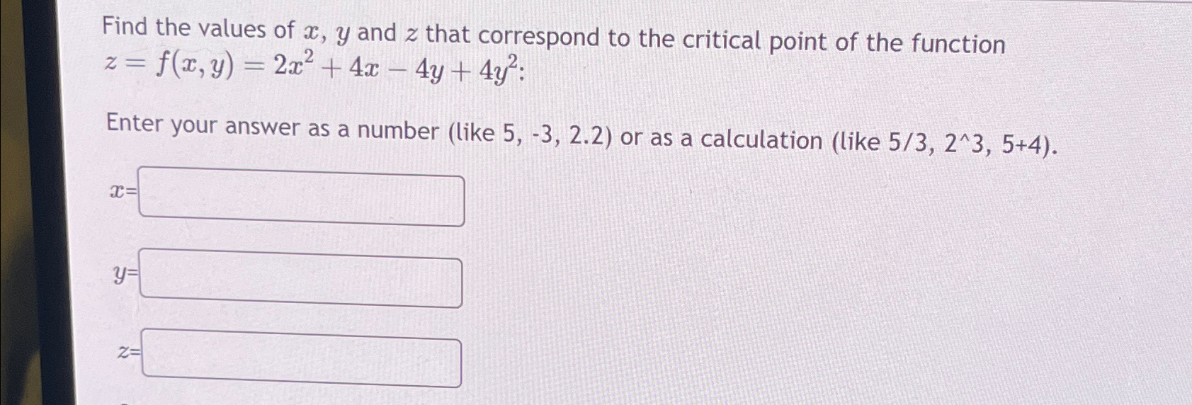 Solved Find the values of x,y ﻿and z ﻿that correspond to the | Chegg.com
