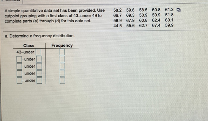 Solved A simple quantitative data set has been provided. Use | Chegg.com