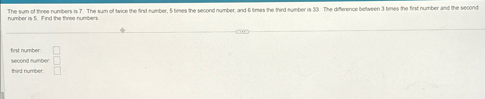 Solved The sum of three numbers is 7 . ﻿The sum of twice the | Chegg.com