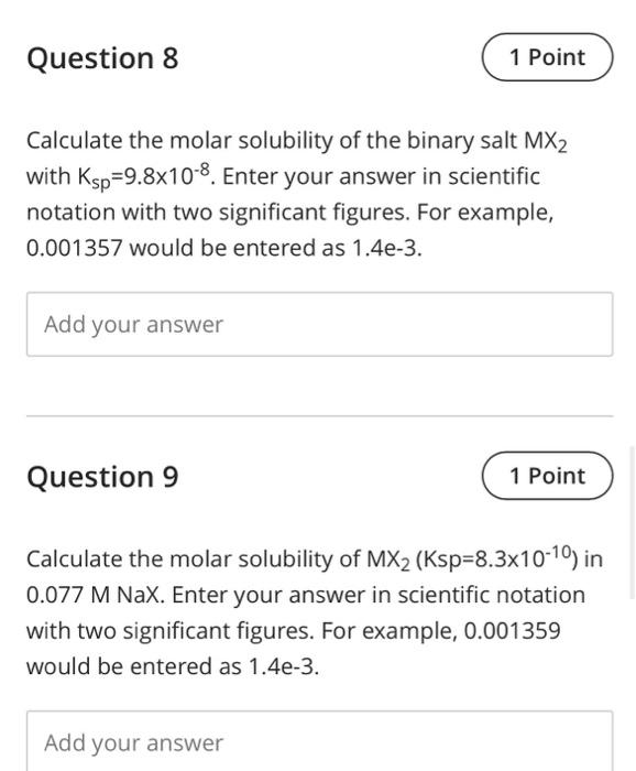 Solved Calculate the molar solubility of the binary salt MX2 | Chegg.com