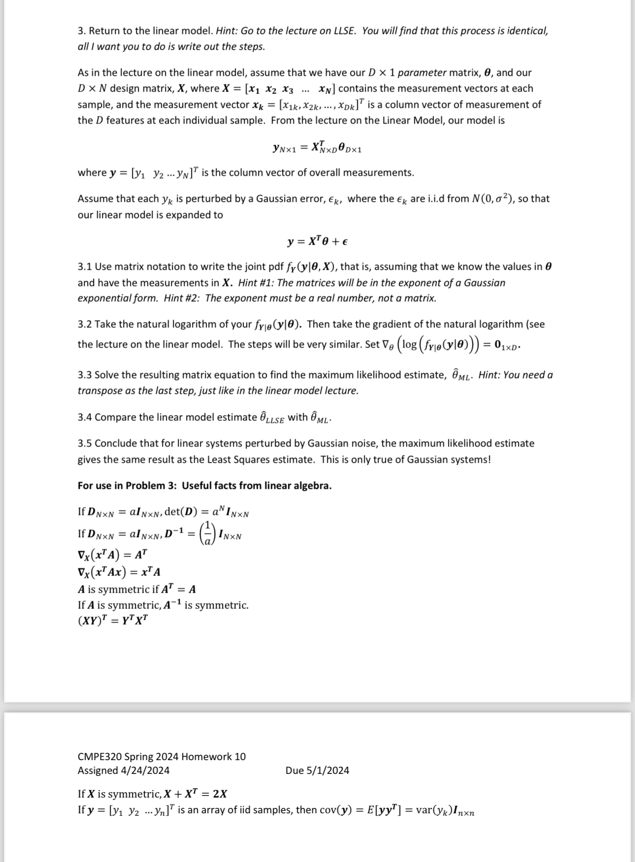 Solved Return to the linear model. Hint: Go to the lecture | Chegg.com