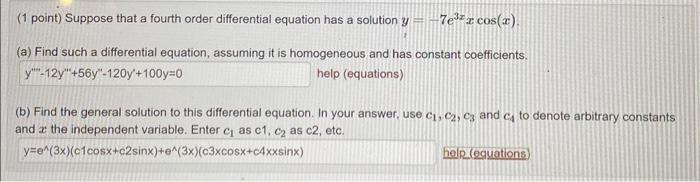 Solved (1 point) Suppose that a fourth order differential | Chegg.com