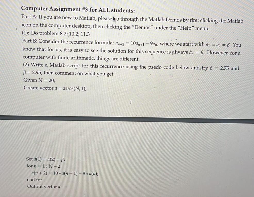 Solved Computer Assignment #3 for ALL students: Part A: If | Chegg.com