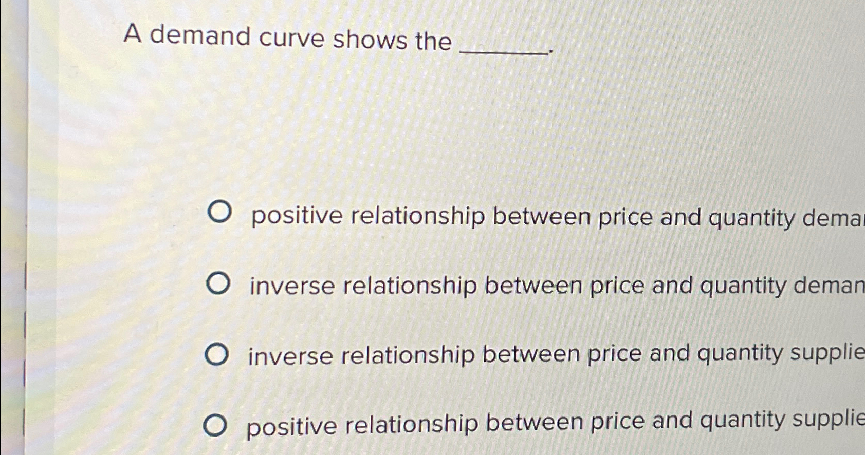 Solved A demand curve shows thepositive relationship between | Chegg.com