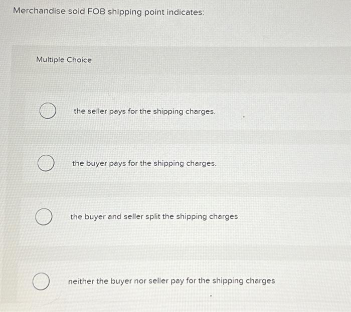 Solved Merchandise sold FOB shipping point indicates: | Chegg.com