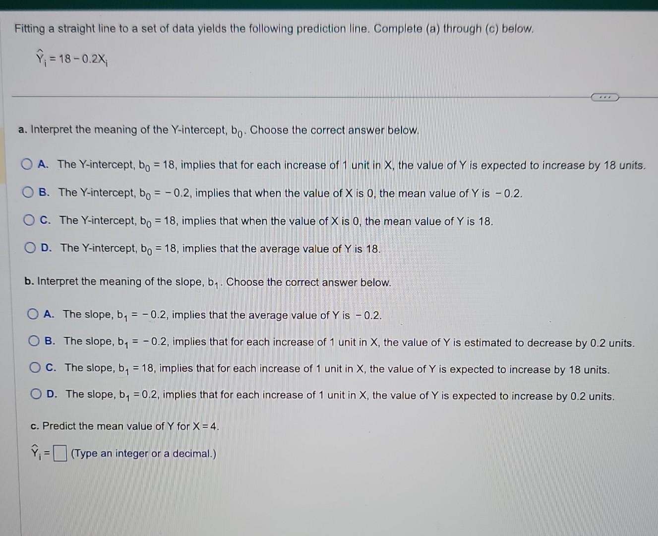 Solved Fitting a straight line to a set of data yields the | Chegg.com
