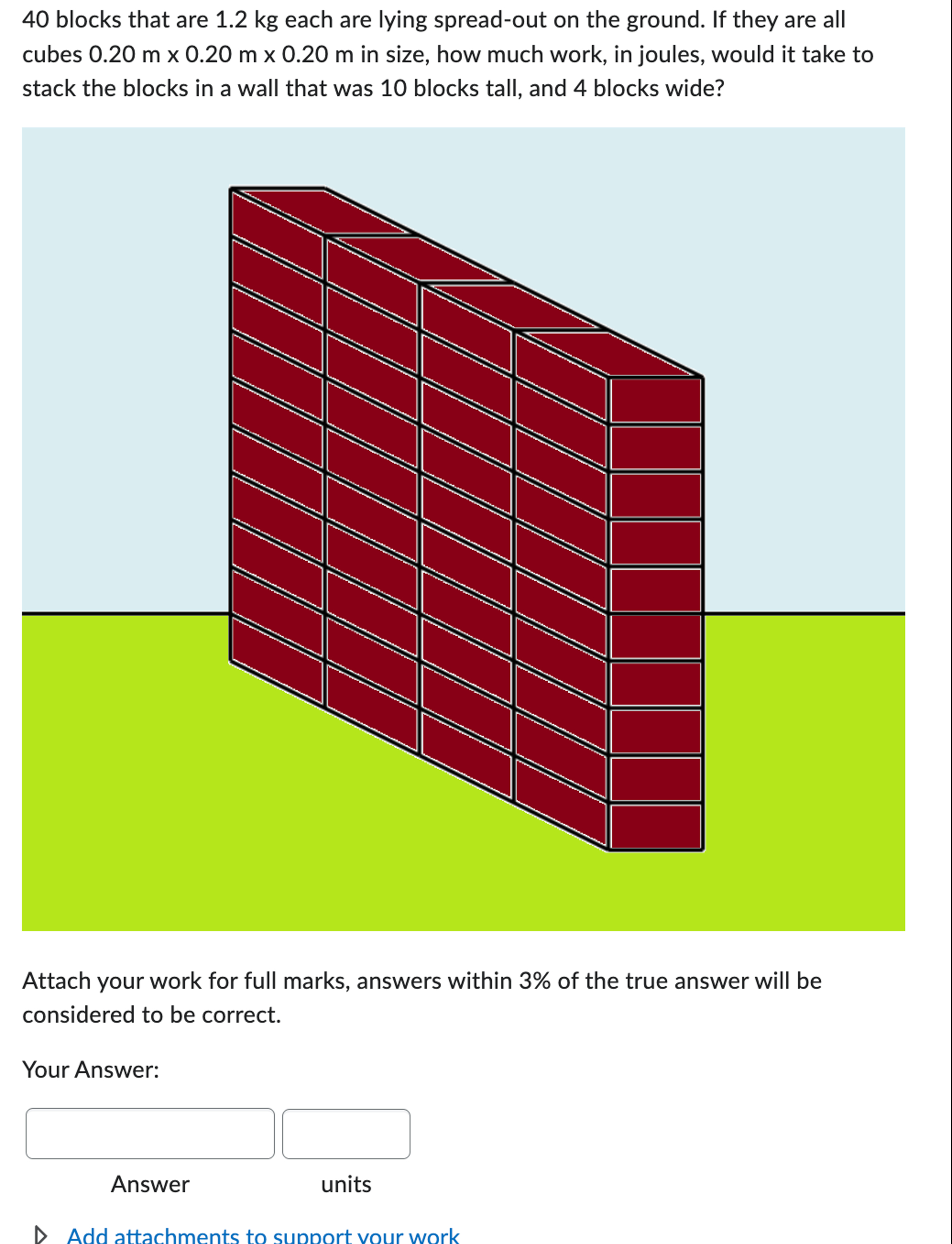 Solved 40 ﻿blocks that are 1.2kg ﻿each are lying spread-out | Chegg.com