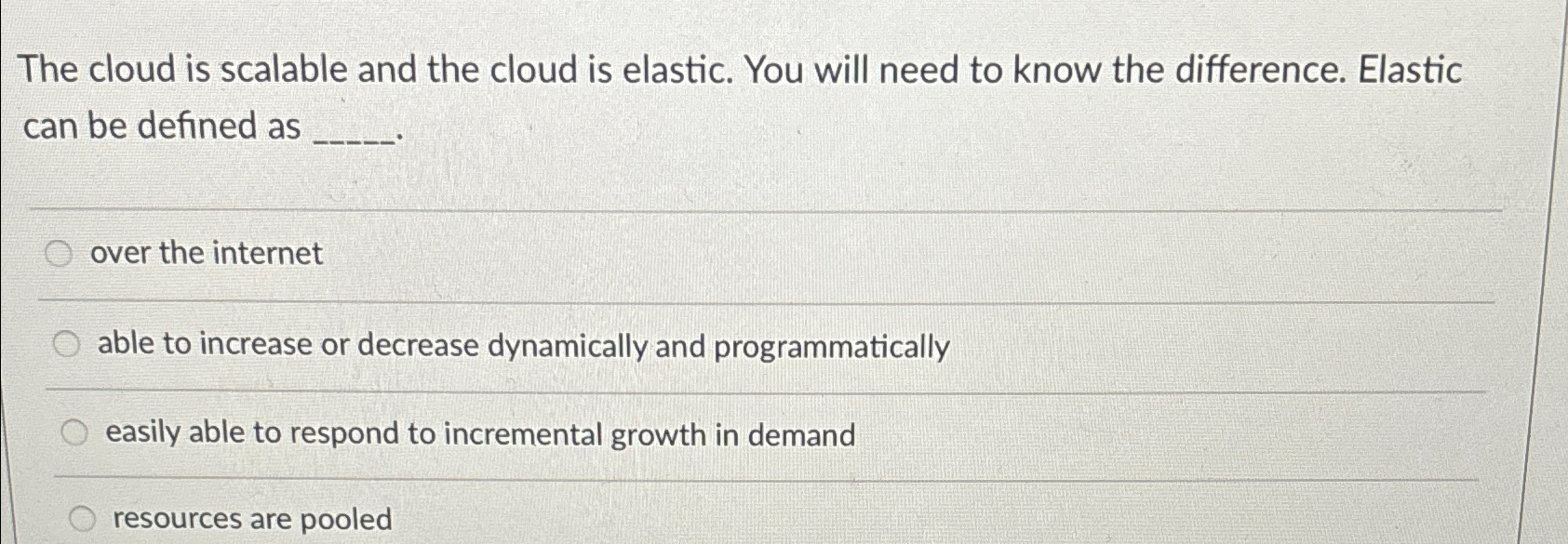 Solved The cloud is scalable and the cloud is elastic. You | Chegg.com