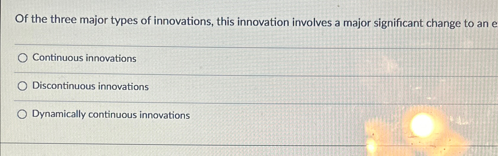 Solved Of the three major types of innovations, this | Chegg.com