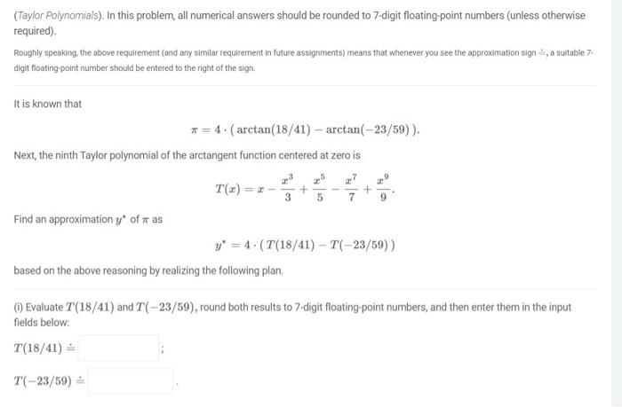 Solved (Taylor Polynomials). In this problem, all numerical | Chegg.com