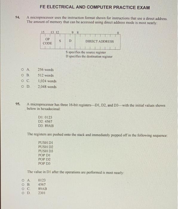 Solved FE ELECTRICAL AND COMPUTER PRACTICE EXAM 94. A | Chegg.com