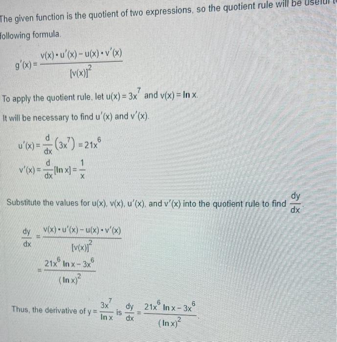 Solved Find The Derivative Of The Following Function
