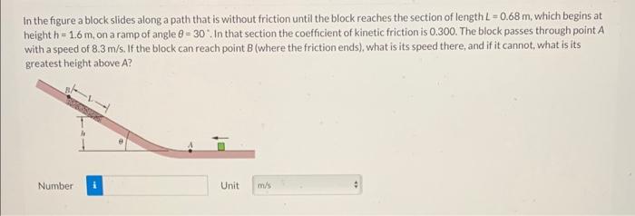 Solved In the figure a block slides along a path that is | Chegg.com